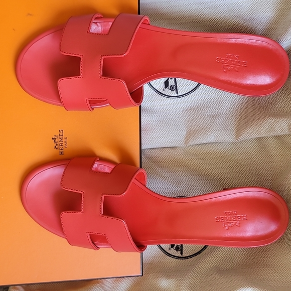 Hermes | Shoes | Hermes Oasis Hill Sandal Rouge Ribis Calfskin Leather 40us 2 Inch Block Heel ...